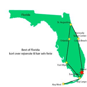 Best of Florida - Miami - kort over rejserute til kør selv ferie ...